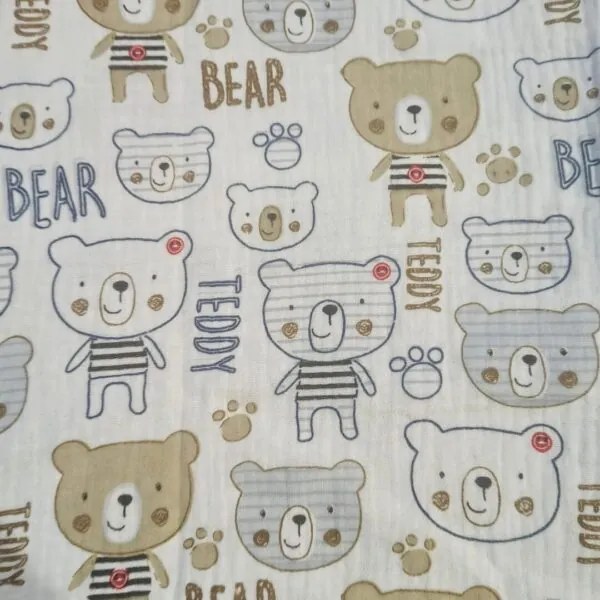 Mušelínové povlečení Teddy Bear TiaHome - 1x Polštář 90x70cm, 1x Přikrývka 140x200cm