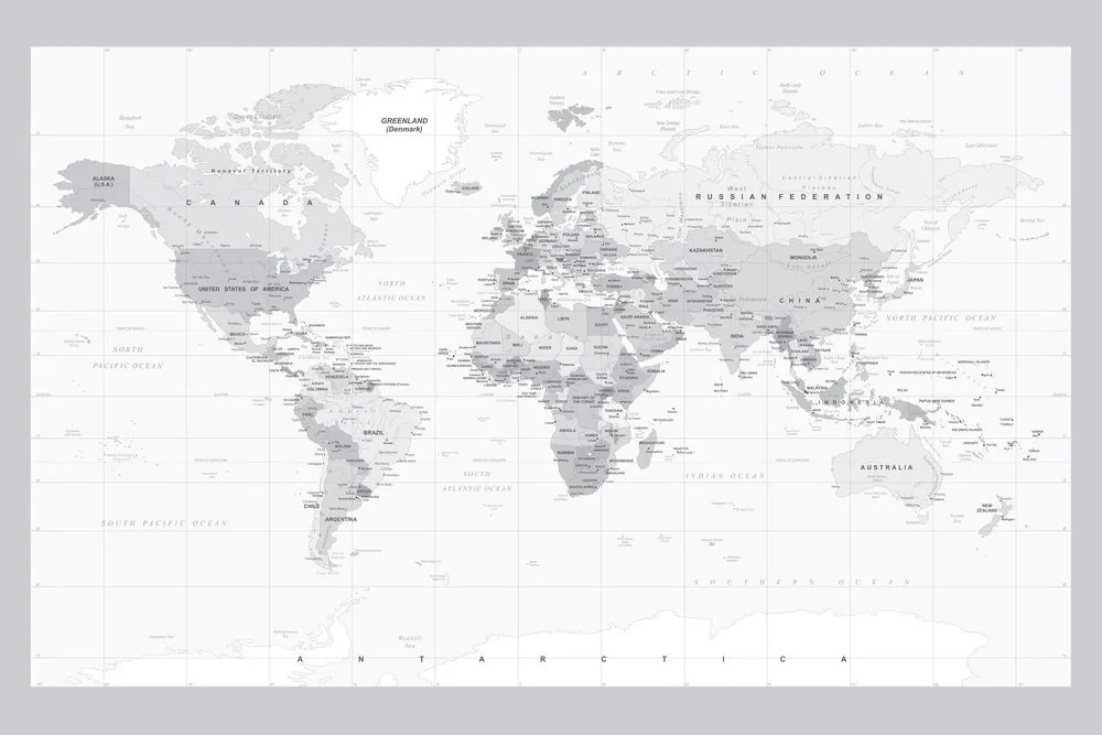 Obraz klasická černobílá mapa s šedým okrajem