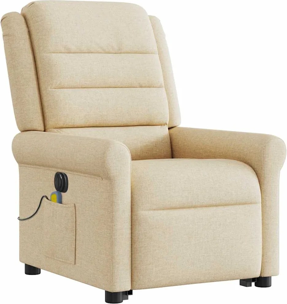 Elektrické zvedací masážní polohovací křeslo krémové textil 3303352