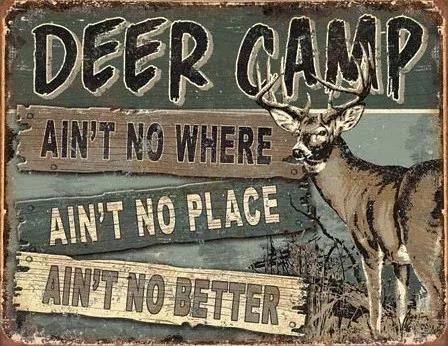 Plechová cedule JQ - Deer Camp, (40 x 31,5 cm)