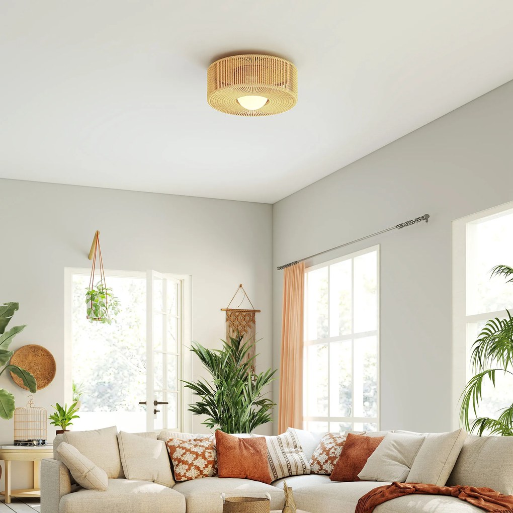Stropní svítidlo, boho stropní lampa s objímkou G9 LED, kulaté stínítko z konopného provazu