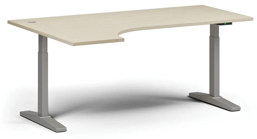 Výškově nastavitelný stůl, elektrický, 675-1325 mm, rohový levý, deska 1800x1200 mm, šedá podnož, šedá