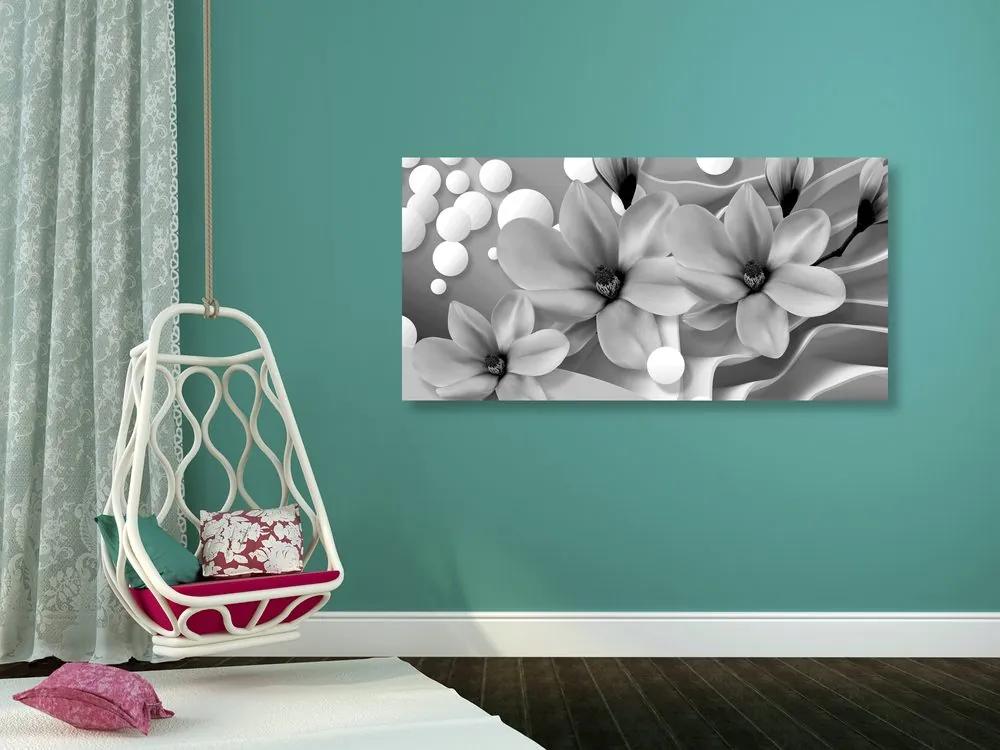 Obraz černobílá magnolie na abstraktním pozadí Varianta: 100x50