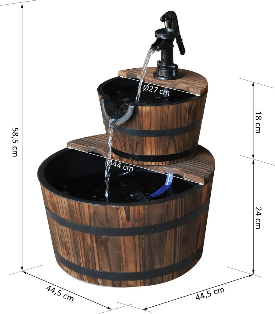 Outsunny Dvoupatrová kaskádová fontána Outsunny, zahradní fontána s vodopádem a vnitřní fontánou, jedlové dřevo, 44,5 x 44,5 x 58,5 cm, včetně zahrad…