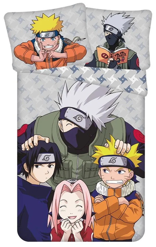 Bavlněné dětské povlečení na jednolůžko 140x200 cm Naruto "Grey" – Jerry Fabrics