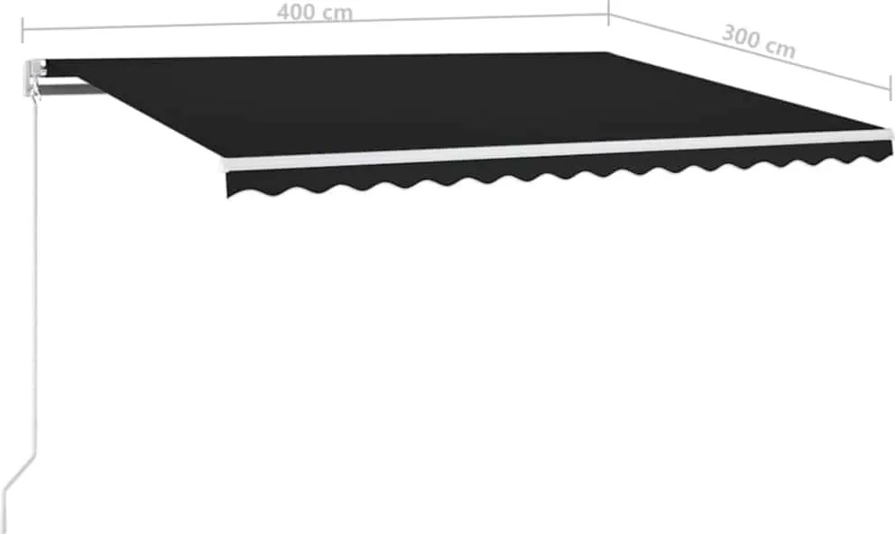 Ručně zatahovací markýza s LED světlem 400 x 300 cm antracitová 3068904