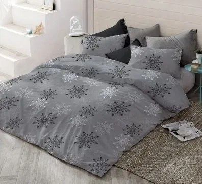 Povlečení bavlněné Vánoční povlečení Vločka šedá TiaHome - 1x Polštář 90x70cm, 1x Přikrývka 140x200cm