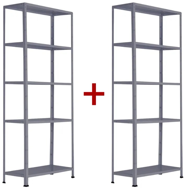 Policový regál 1+1 ZDARMA, 1760x750x300 mm, 5 polic, nosnost police 75 kg, RAL 7031