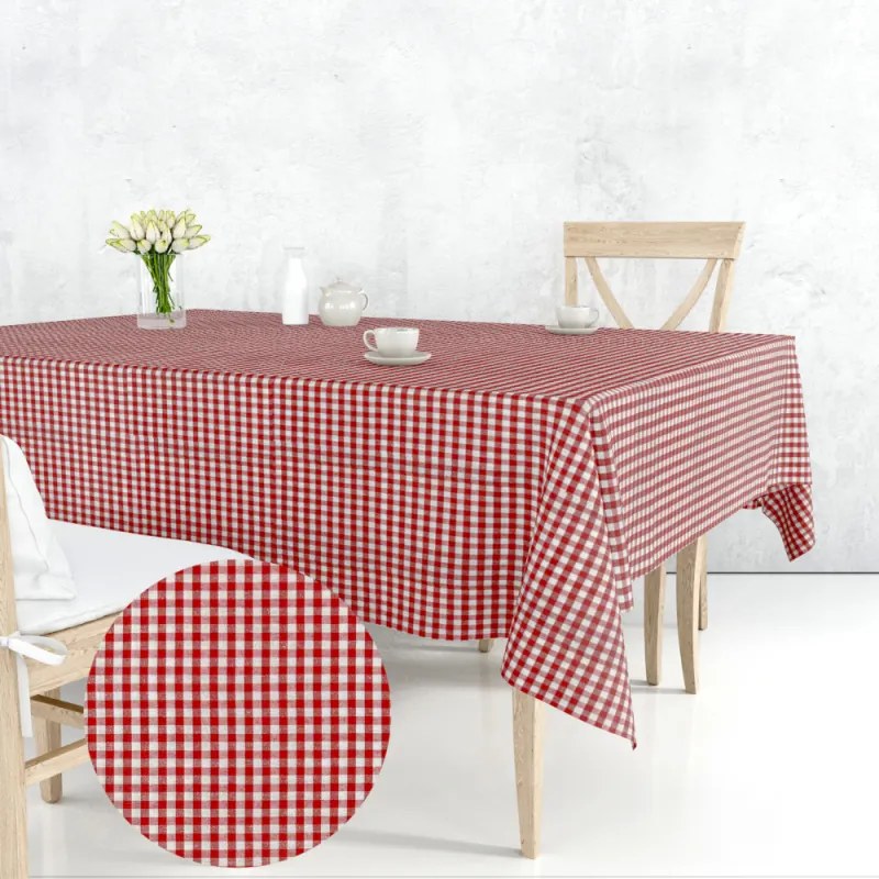 Ervi bavlněný ubrus na stůl čtvercový - Tradiční kostka - červená