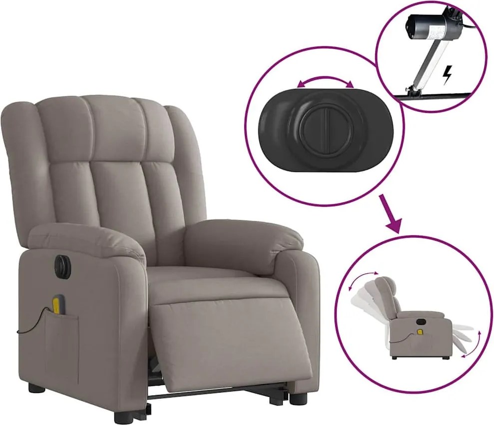 Elektrické zvedací masážní polohovací křeslo taupe textil 3205360