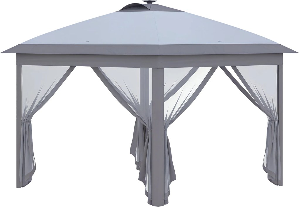 Outsunny Zahradní Altán 3,3 x 3,3 m Skladací Altán s LED, USB Nabíjecím Portem a Síťovanými Bočními Stěnami, Zahradní Altán s Ochranným Pokrytím a Taš