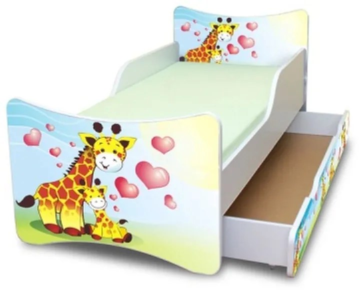 MAXMAX Dětská postel se šuplíkem 160x80 cm - ŽIRAFKY