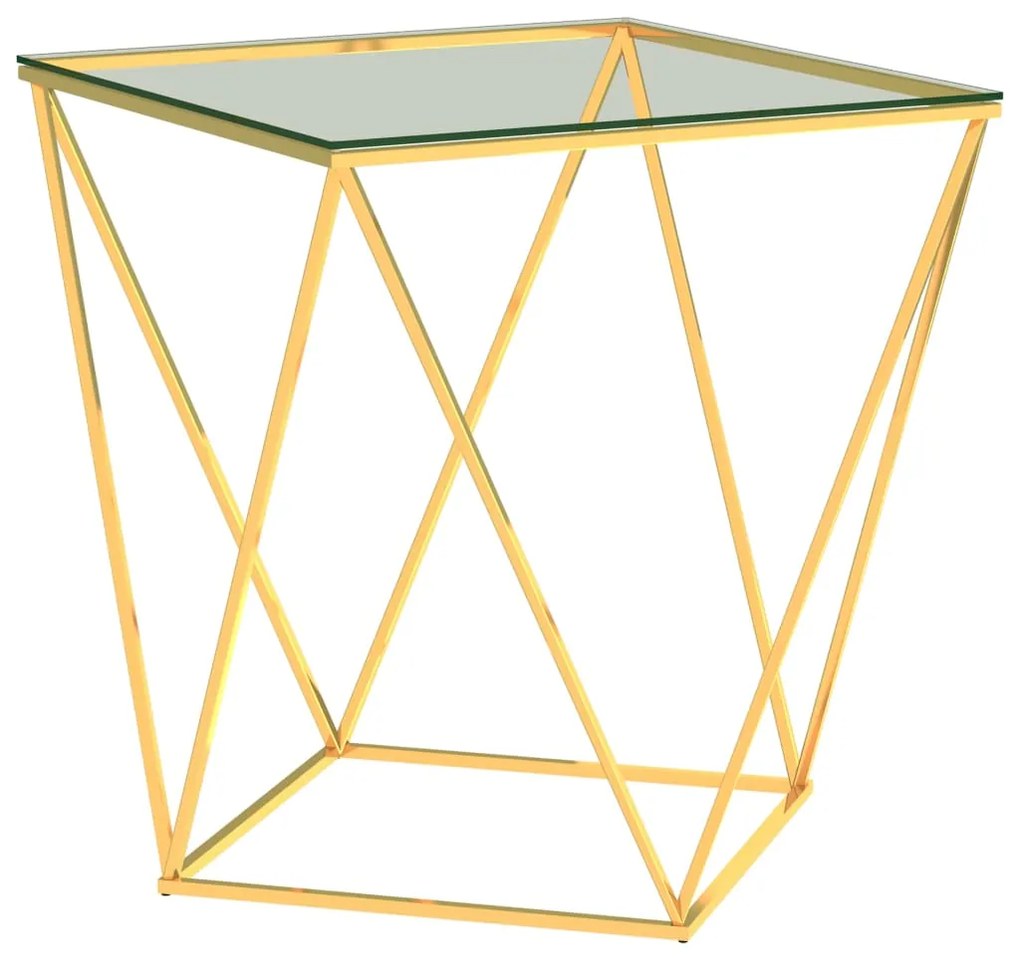 289034 vidaXL Konferenční stolek zlatý a průhledný 50x50x55 cm nerezová ocel