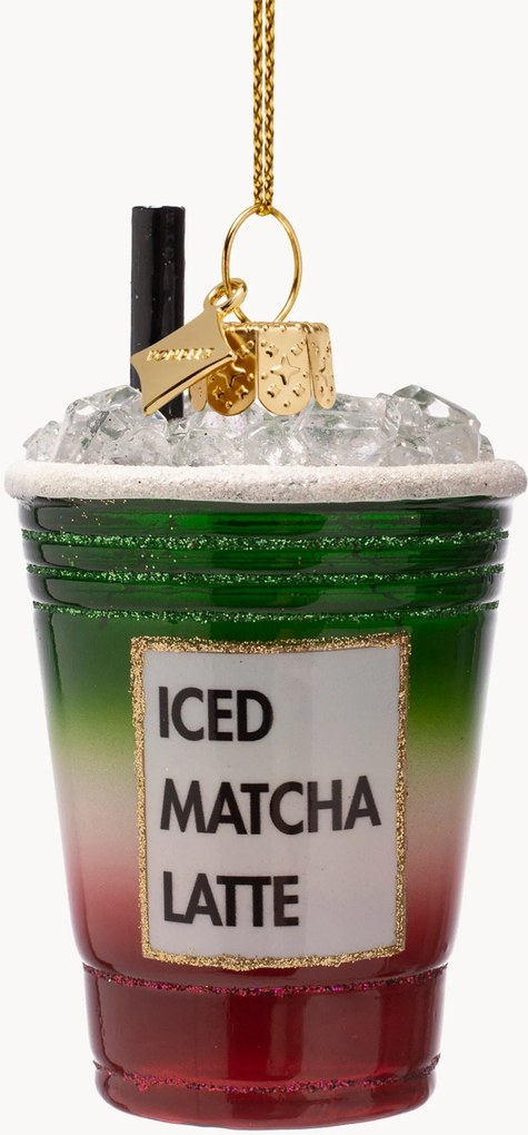 Ručně foukaná vánoční ozdoba Strawberry Iced Matcha