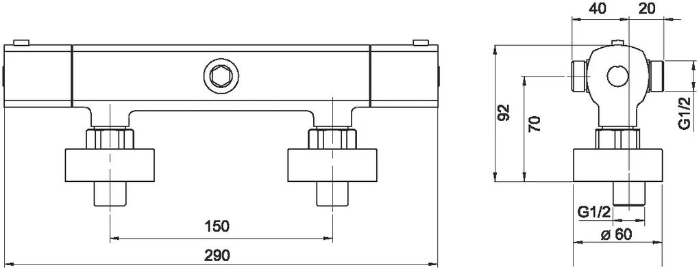 Novaservis, Sprchová termostatická baterie s horním a dolním vývodem, 58962/1-0