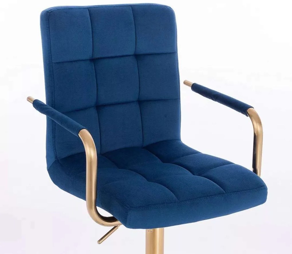 LuxuryForm DESIGN Otočná židle VERONA GOLD VELUR na zlaté podstavě s kolečky - modrá