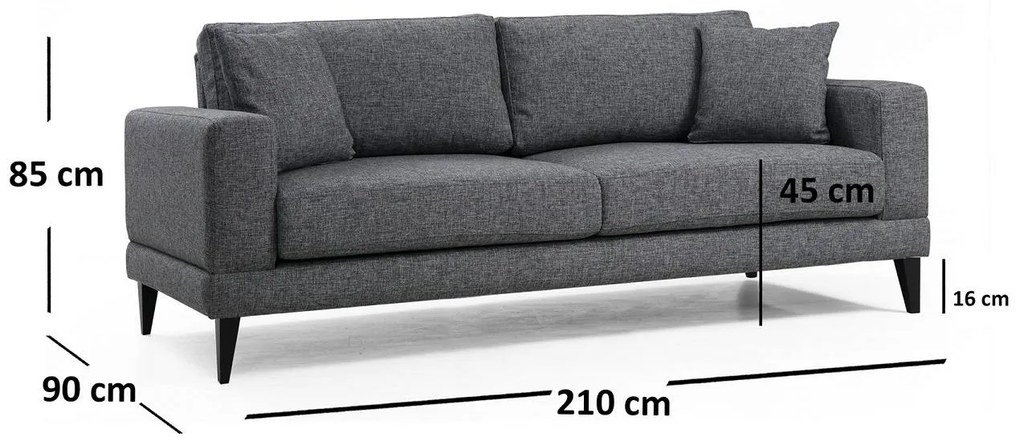 Designová 3-místná sedačka Santino 210 cm tmavě šedá