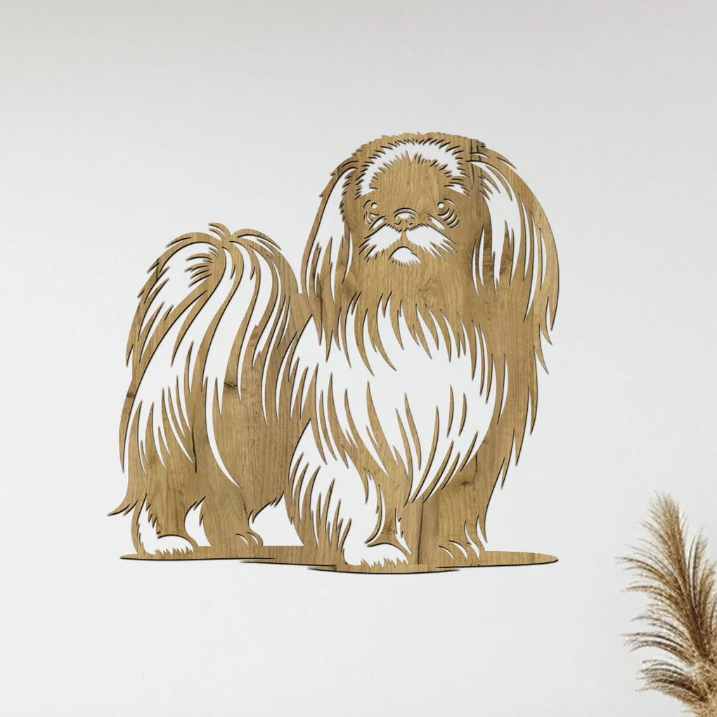 dřevo života Dřevěný obraz psa Pekingese Zvolte rozměr (cm): 60x58, Zvolte barvu dekoru: Wenge