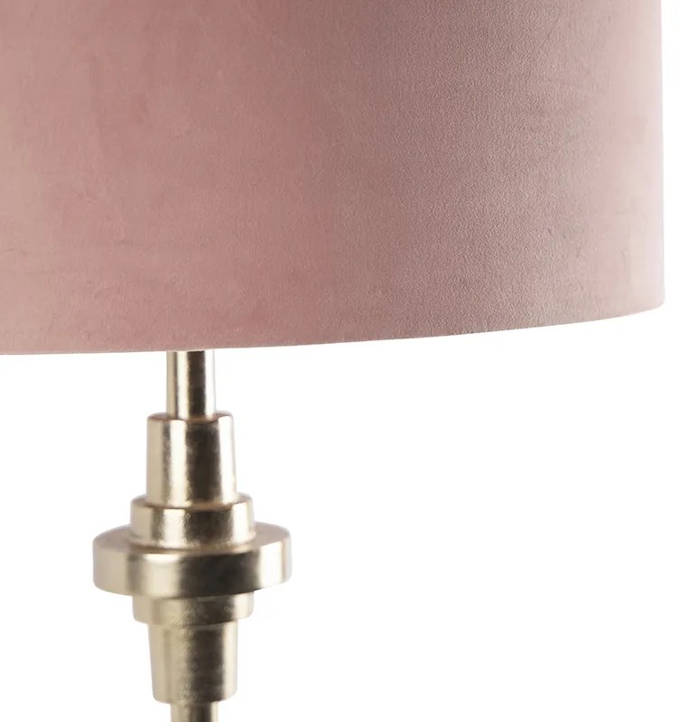 Stolní lampa Art Deco zlatá s sametovým stínidlem růžová 50 cm - Diverso