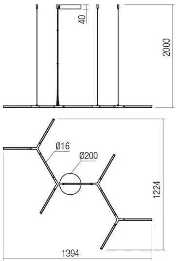Redo group Redo Stick, závěsné svítidlo LED 65W 3000K, stmívatelné, matná mosaz, délka 140cm