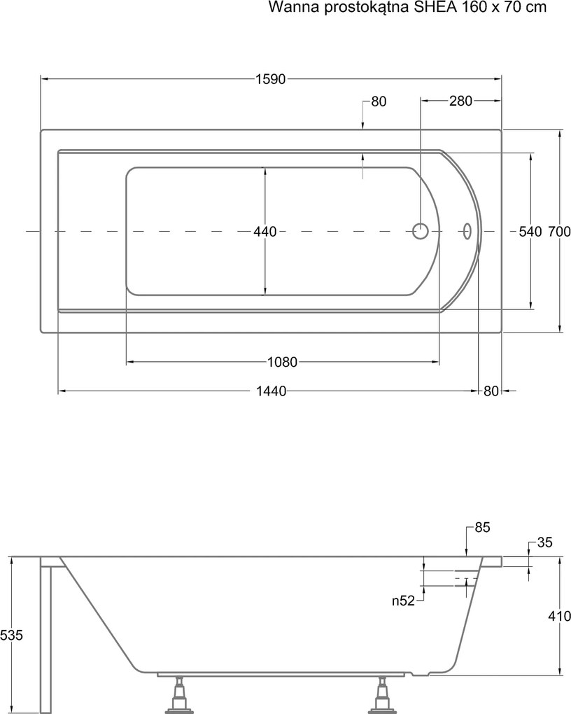 Besco SHEA 160 x 70 cm VANSHEA160+OLVPINOZ vana vč. nožiček