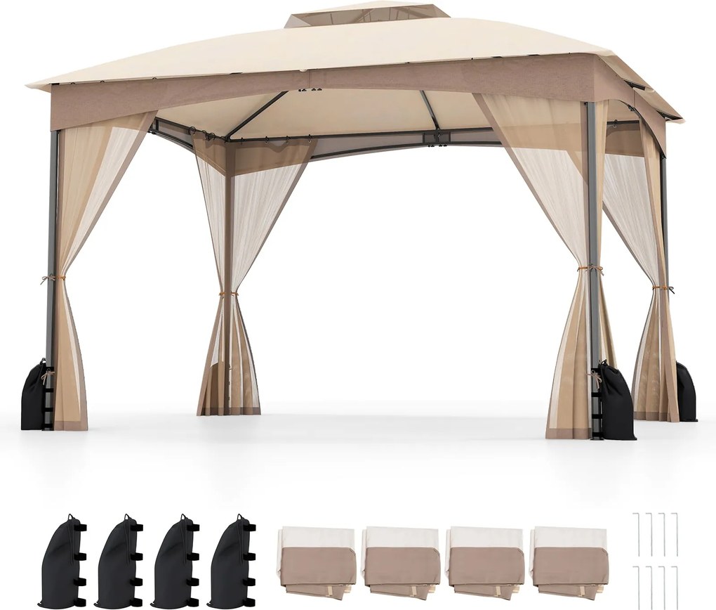 Costway Altán skládací pavilon s 4 pytli s pískem a 4 moskytiérou a – 3 × 3,6 m