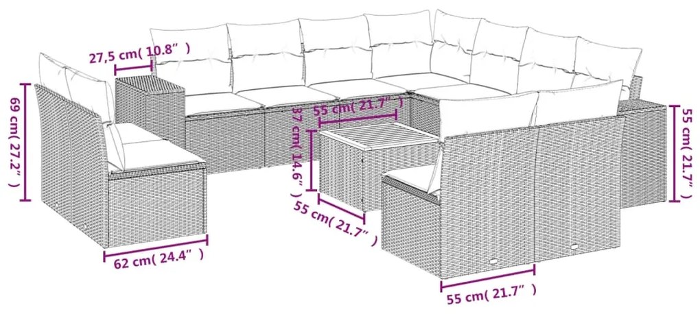 12dílná zahradní sedací souprava s poduškami černá polyratan