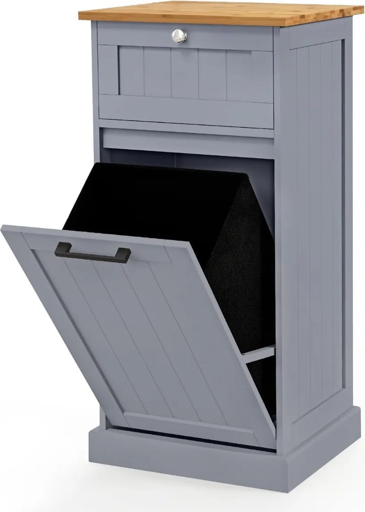 Costway Laundry Cabinet s košem na prádlo a zásuvkou a bambusovým košem