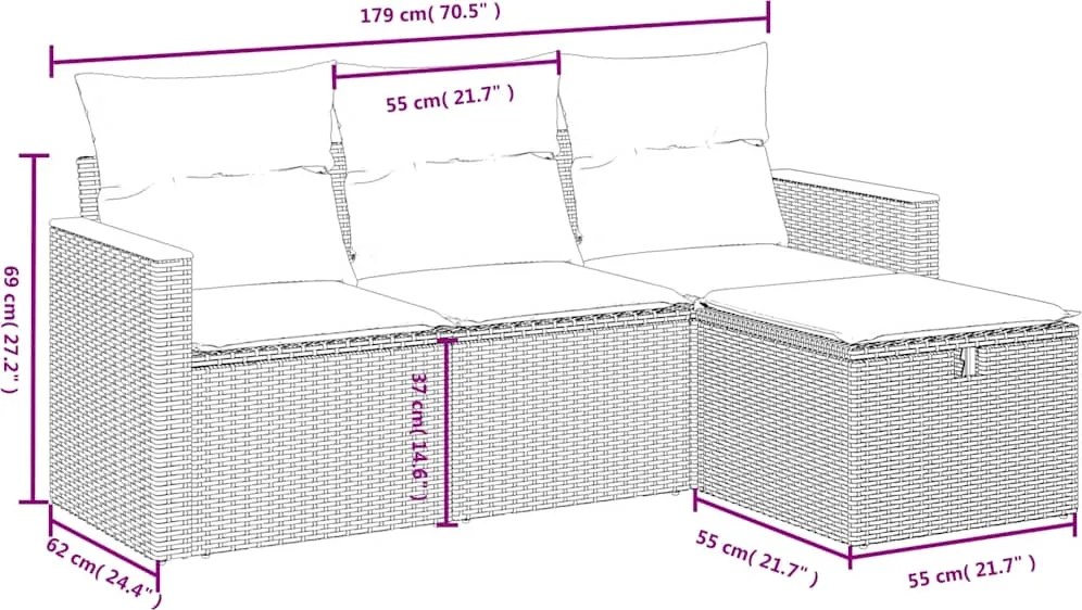 4dílná zahradní sedací souprava s poduškami černá polyratan 3265269