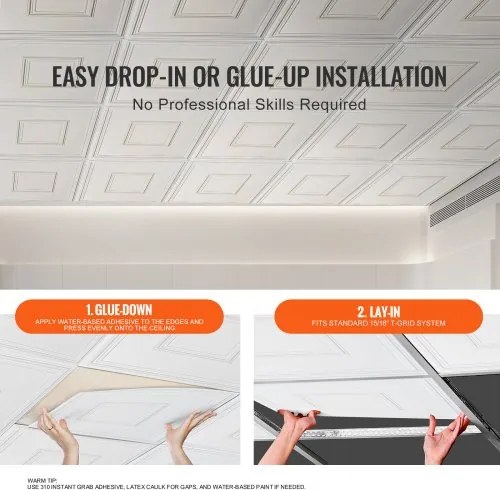 Stropní dlaždice 12-balení 24 × 24 V PVC Snadná instalace Bílá geometrická