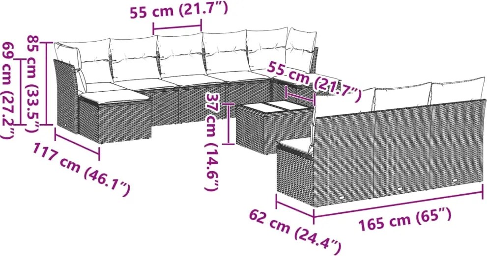 11dílná zahradní sedací souprava s poduškami šedá polyratan 3218302