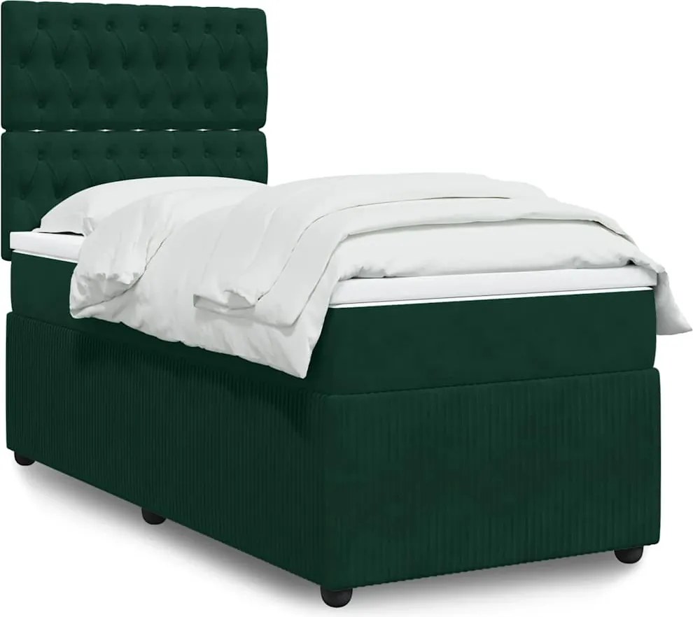 Box spring postel s matrací tmavě zelená 90x190 cm samet 3292223