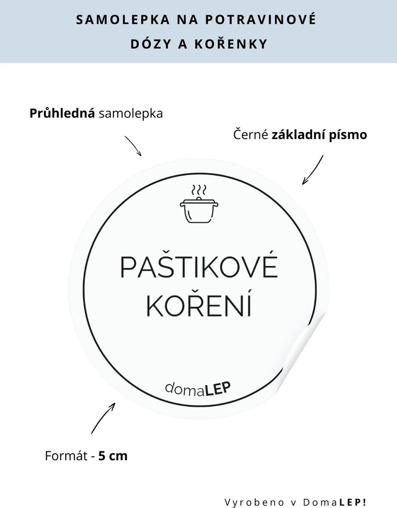 Samolepka na kořenky PAŠTIKOVÉ KOŘENÍ průhledná 5 cm základní písmo