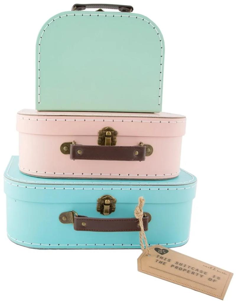sass & belle Dětský kufřík Pastel Retro S (Zelená), růžová barva, modrá  barva, zelená barva, papír | BIANO