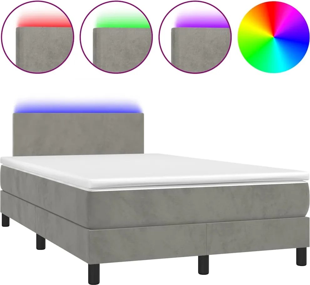 Box spring postel s matrací a LED světle šedá 120x190 cm samet 3270141