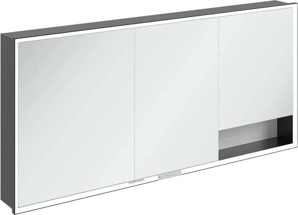 Villeroy & Boch My View+ - Zrcadlová skříňka s LED osvětlením 160x75x17 cm, 3 dvířka, Brilliant White/matná černá B48216VE