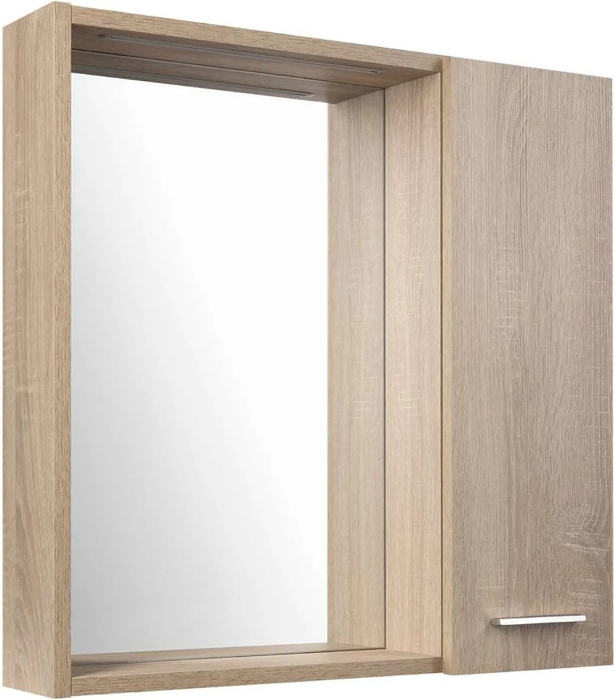 Aqualine Zoja - Zrcadlová skříňka s LED osvětlením, 60x60x14 cm, 1 dvířka, pravá, dub platin 45028S
