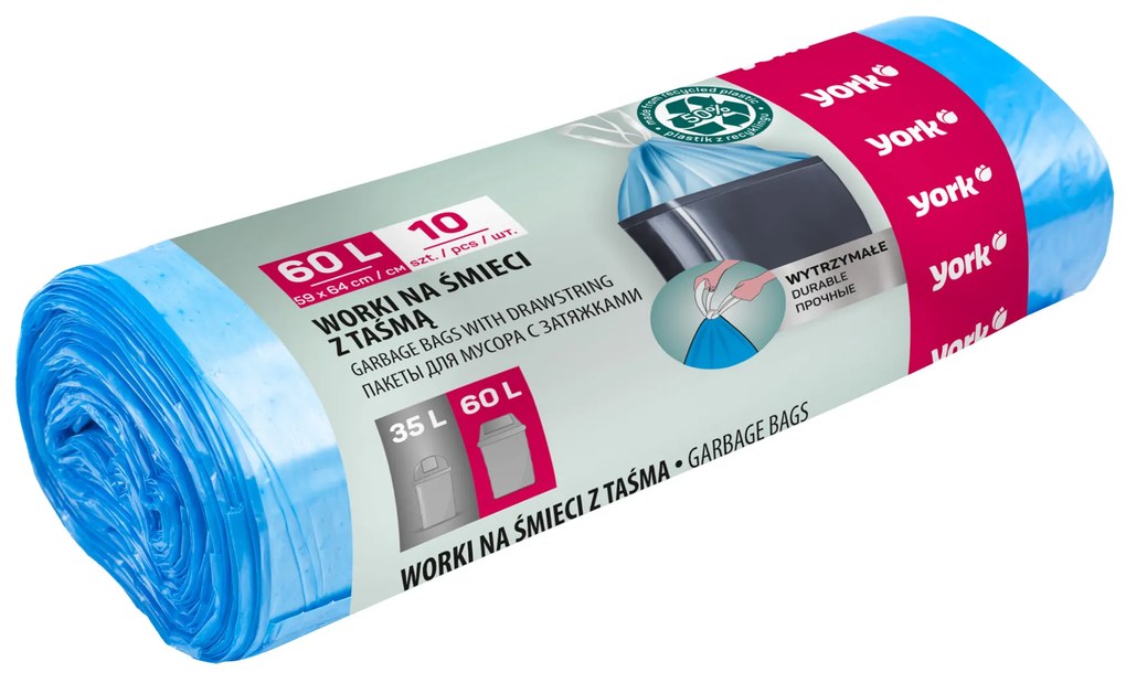 YORK Pytle na odpad se zatahovací šňůrkou 60L - 10 ks