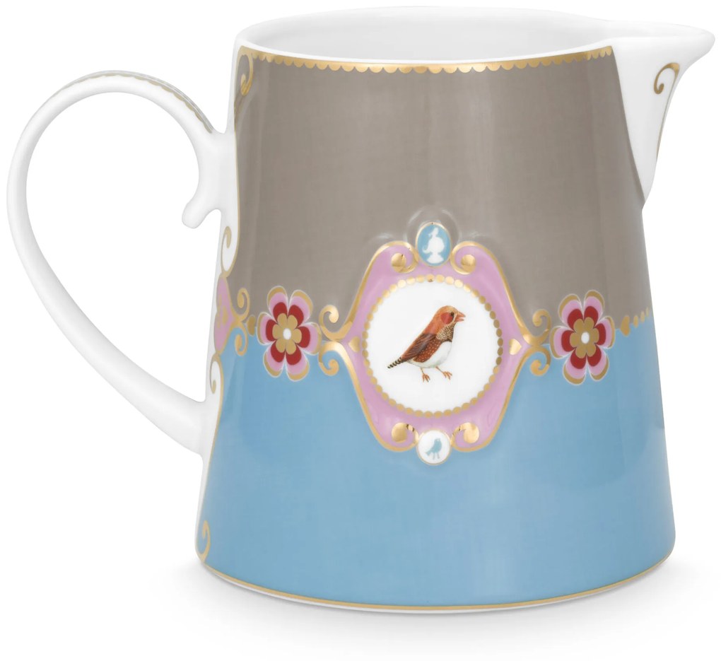 Pip Studio Love Birds Medallion džbán 900ml, modrá-khaki (džbán porcelánový)