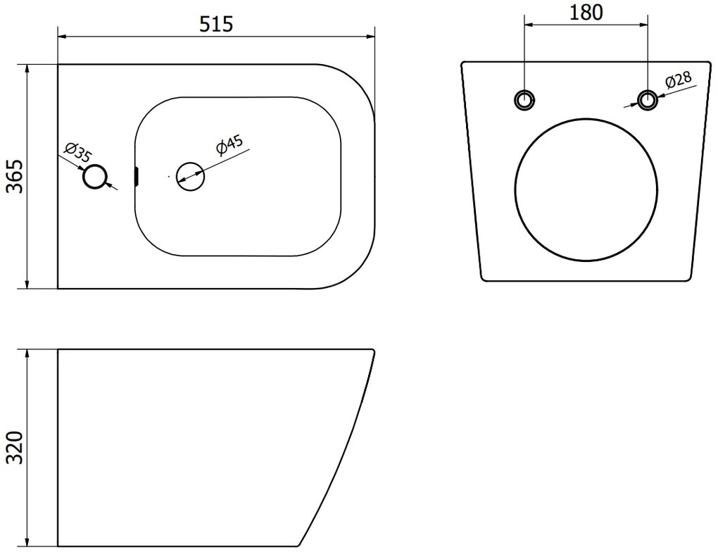 Mexen Madox, závěsný bidet 515x365x320 mm, černá matná, 35155170