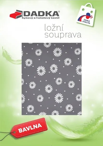 DADKA Povlečení bavlna Anežka bílá na tmavě šedém 140x200, 70x90 cm
