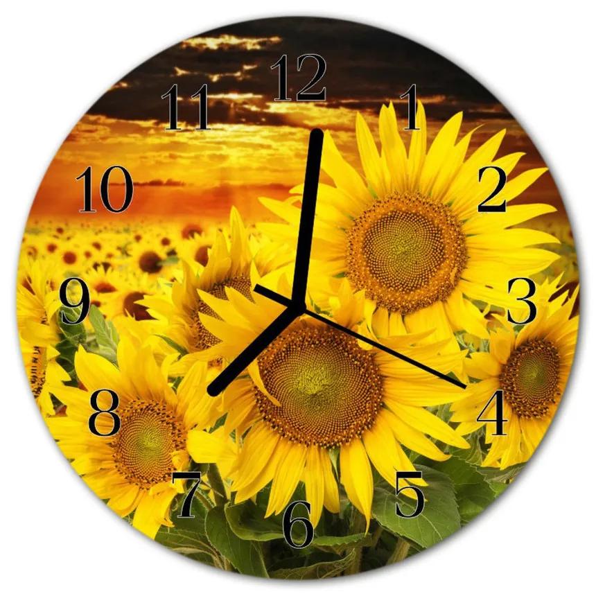 Nástenné skleněné hodiny slunečnice fi 30 cm