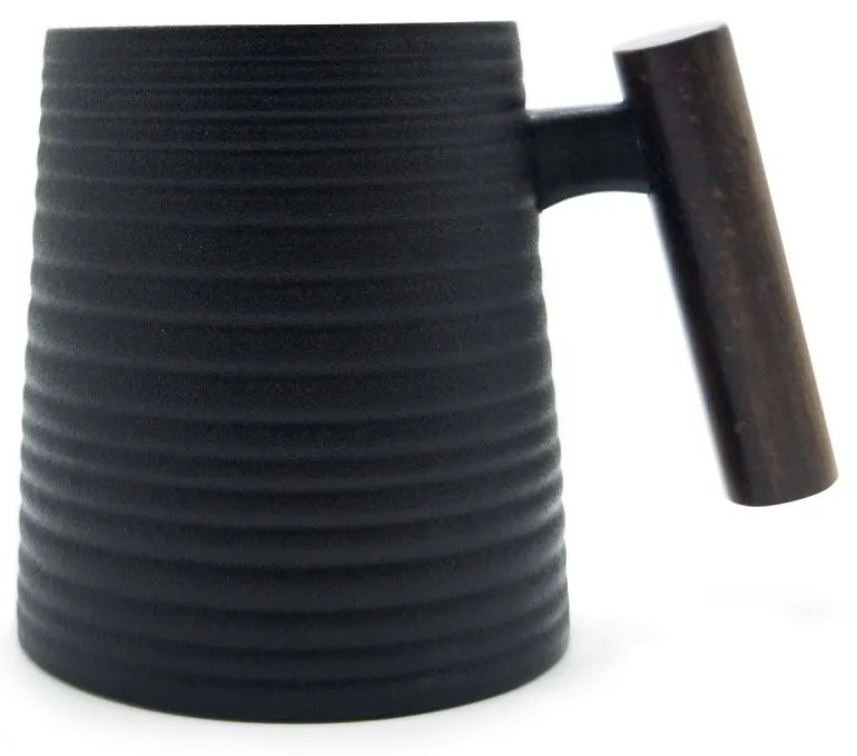 Porcelánový hrnek s dřevěnou rukojetí Black Relief, 400 ml – matný, černý