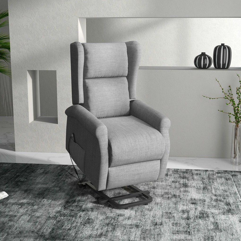 HOMCOM Relaxační křeslo, pomůcka při vstávání, polohovací funkce, do 200 kg, 72,5x94x109 cm, šedé