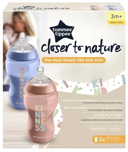 Tommee Tippee Kojenecká láhev C2N 2ks 340 ml 3m+ Hnědá a modrá