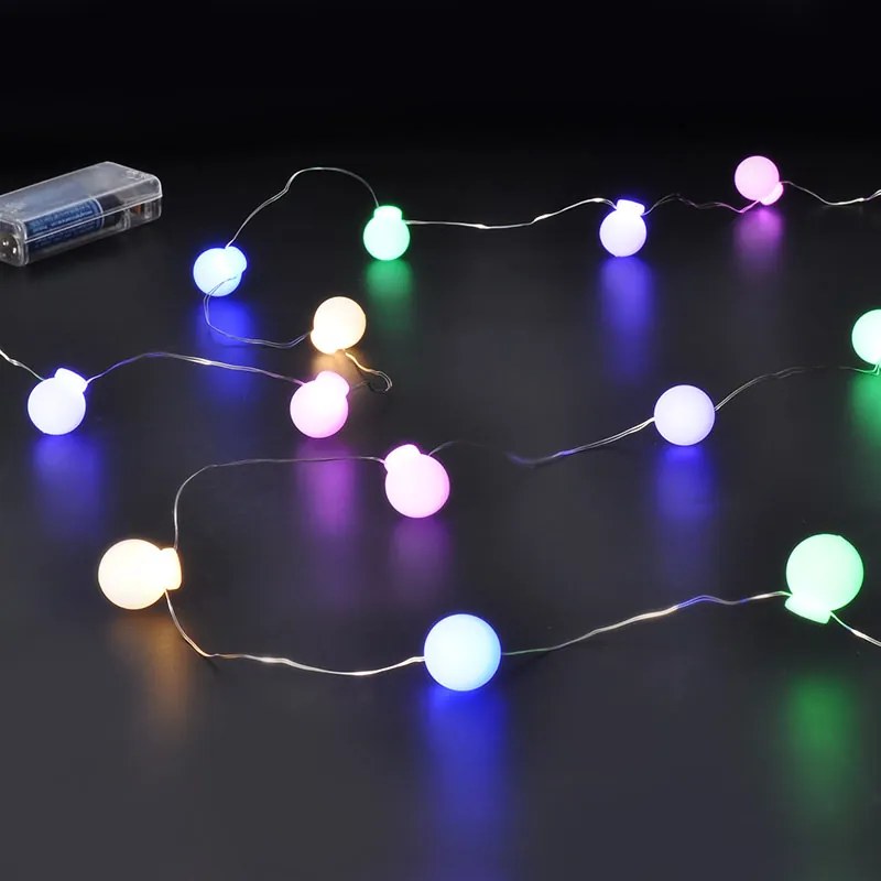 SOLIGHT LED vánoční řetěz barevné koule, 20x LED, 2m, 2x AA
