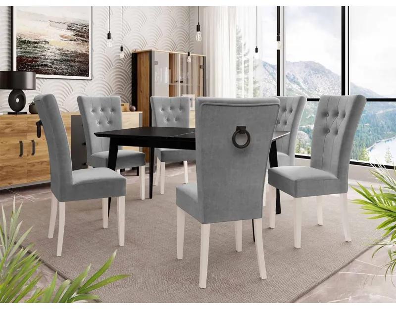 Rozkládací stůl 140x80 se 6 židlemi ST67, barva: černá, barva: bílá, Klepadlo: chrom, Potah: Magic Velvet 2250