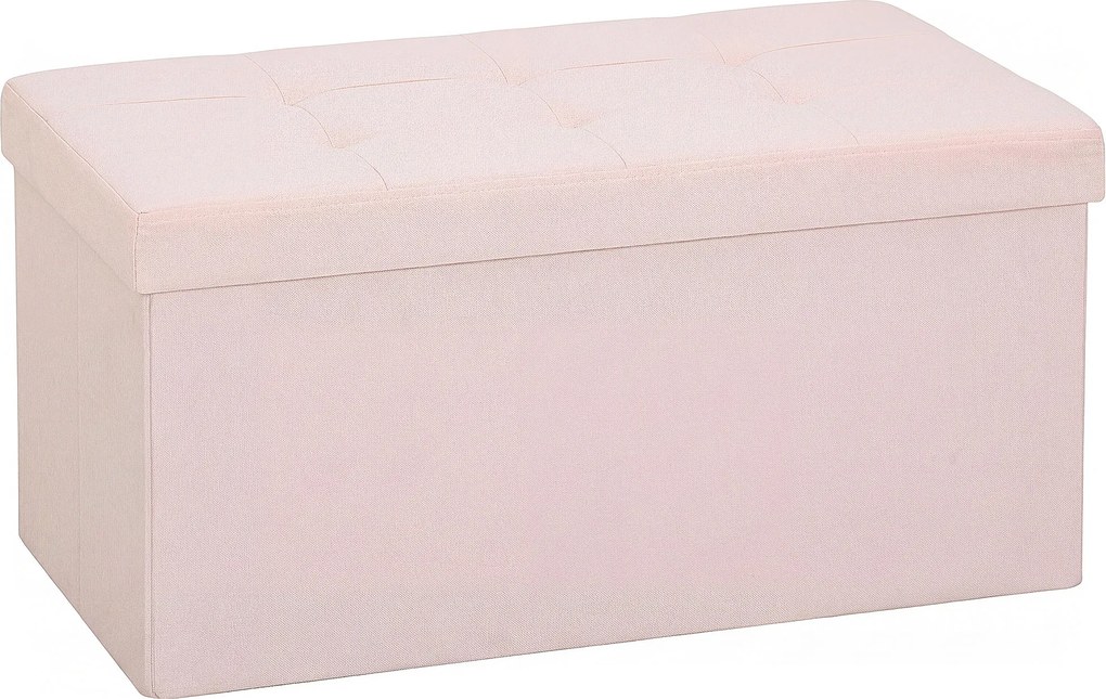 HOMCOM Úložný taburet, skládací úložná lavice 84 L 76x38x38 cm, potah z umělého lnu, růžová