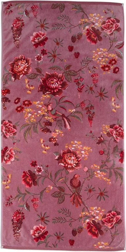 Pip Studio ručníky z bavlněného froté Secret Garden, mauve (Luxusní ručníky z bavlněného froté v designu Secret Garden v barvě mauve)