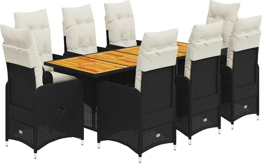 9dílný zahradní bistro set s poduškami černý polyratan 3276986